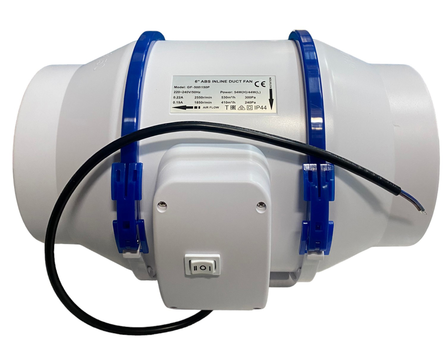 Канальный вентилятор Hon&Guan GF-150P из ABS-пластика со смешанным потоком с переключателем на ...